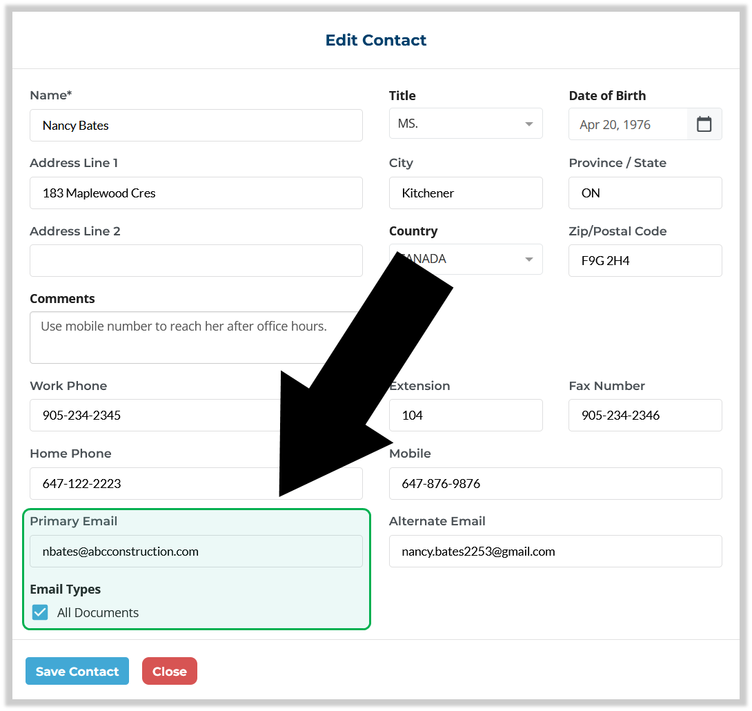Configure a Customer Contact to Receive System Emails