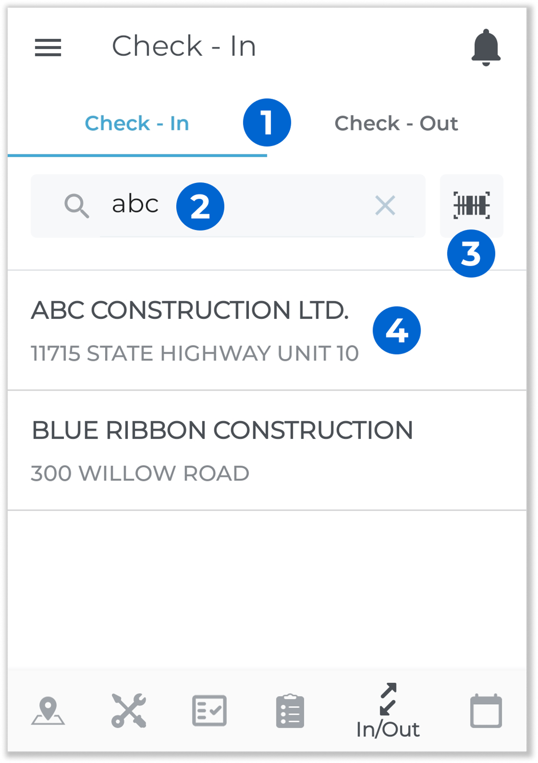 The Check-In / Check-Out Screen